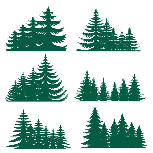 Tree line up silhouette set collection Royalty Free Vector