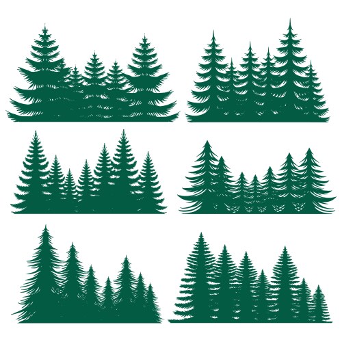 Tree line up silhouette set collection Royalty Free Vector