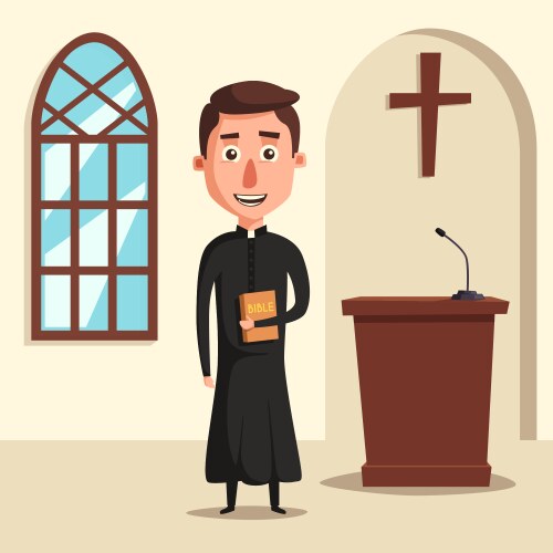Young catholic priest cartoon Royalty Free Vector Image
