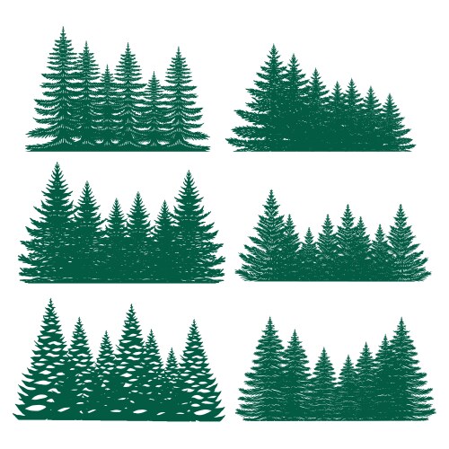 Tree line up silhouette set collection Royalty Free Vector