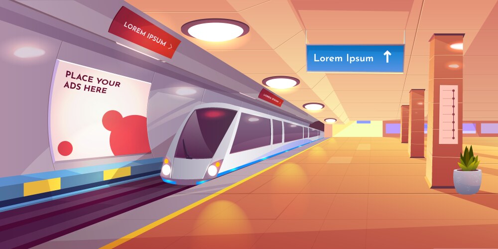 Train in metro station at night time platform Vector Image