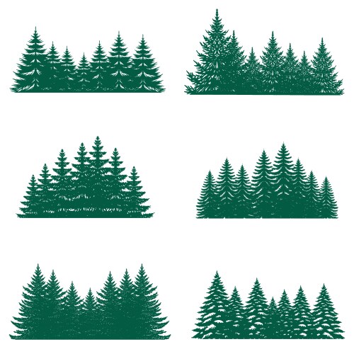 Tree line up silhouette set collection Royalty Free Vector