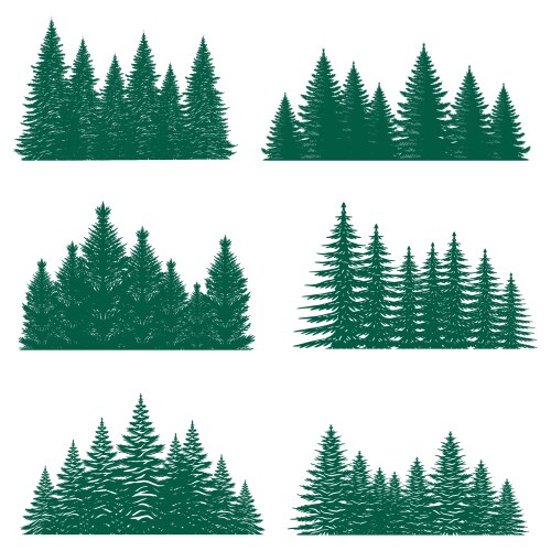 Tree line up silhouette set collection Royalty Free Vector