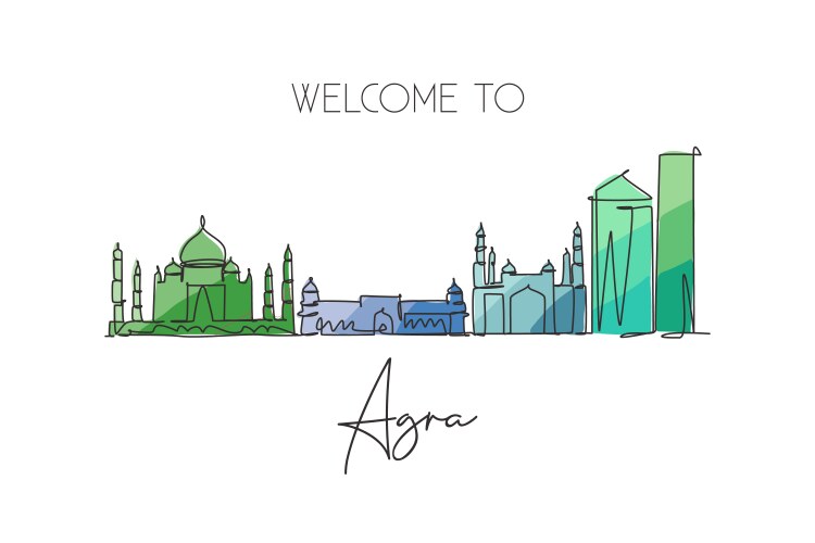 One single line drawing agra city skyline Vector Image