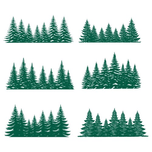 Tree line up silhouette set collection Royalty Free Vector