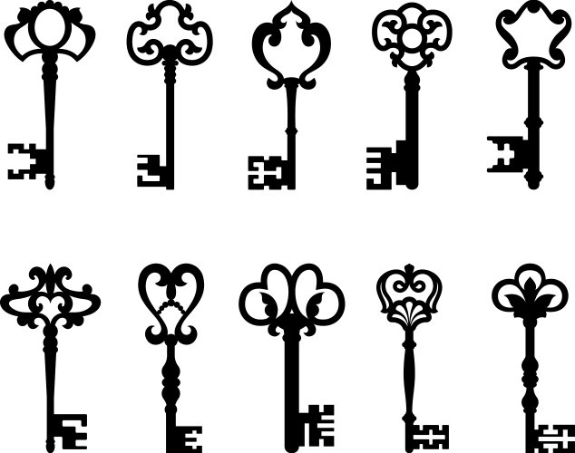 Large set of ornate vintage keys Royalty Free Vector Image