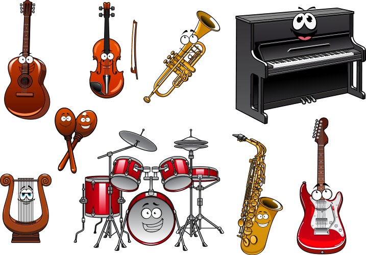 Musical instruments cartoon set Royalty Free Vector Image