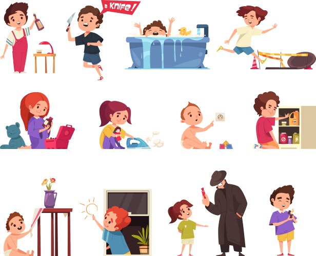 Kids danger set Royalty Free Vector Image - VectorStock