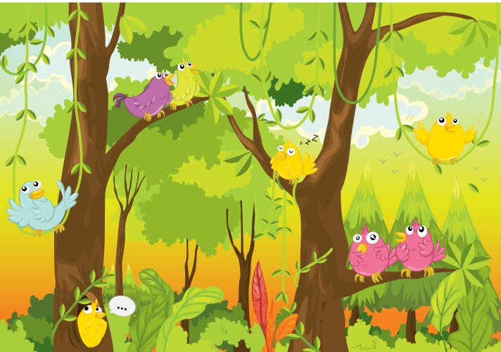 Poster of birds in forest Royalty Free Vector Image
