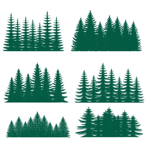 Tree line up silhouette set collection Royalty Free Vector