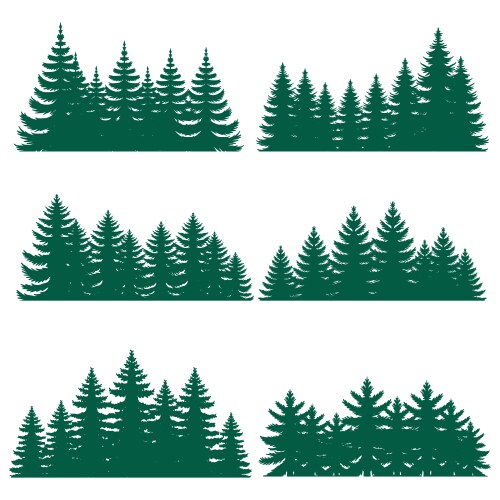 Tree line up silhouette set collection Royalty Free Vector