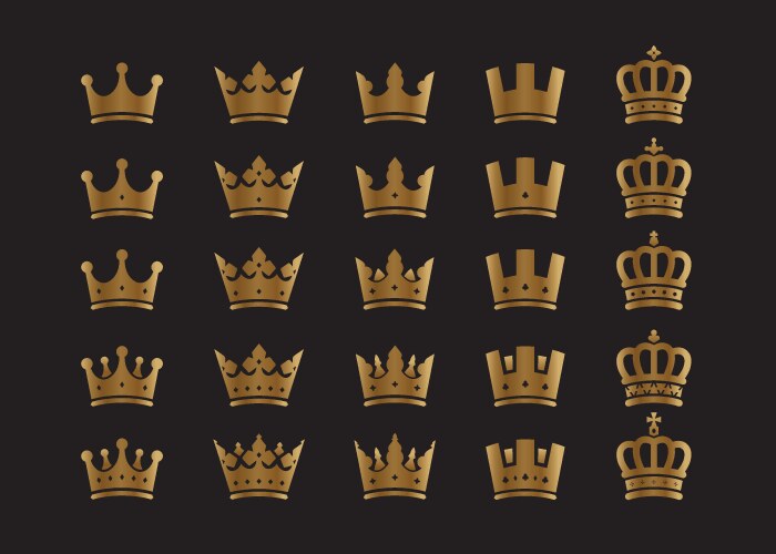 Big set golden crown icons Royalty Free Vector Image