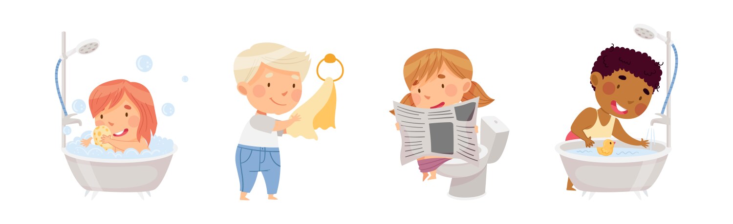 Kid characters washing enjoy bath hygiene Vector Image