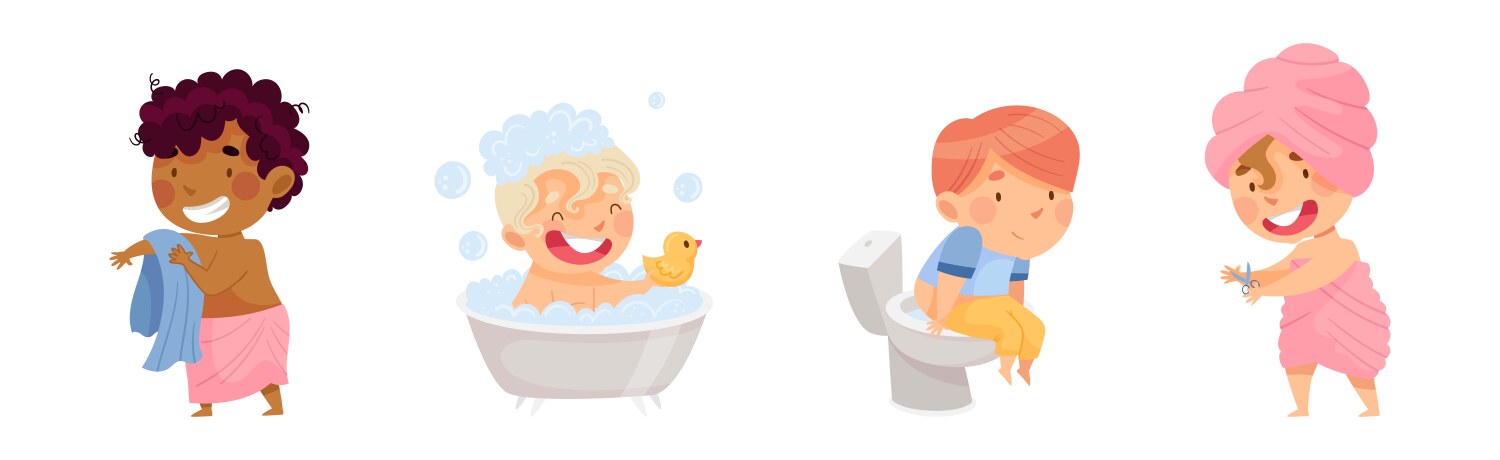 Kid characters washing enjoy bath hygiene Vector Image