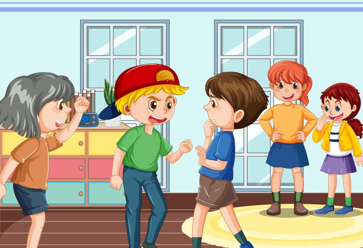 School scene with students cartoon character Vector Image