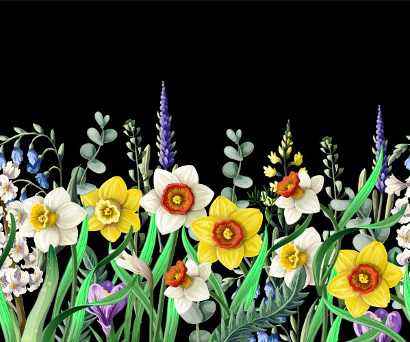 Seamless border with wild flowers Royalty Free Vector Image