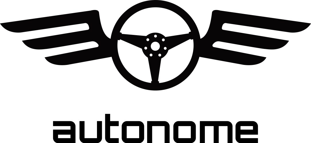 Atonomy black steering wheel wings logo Royalty Free Vector