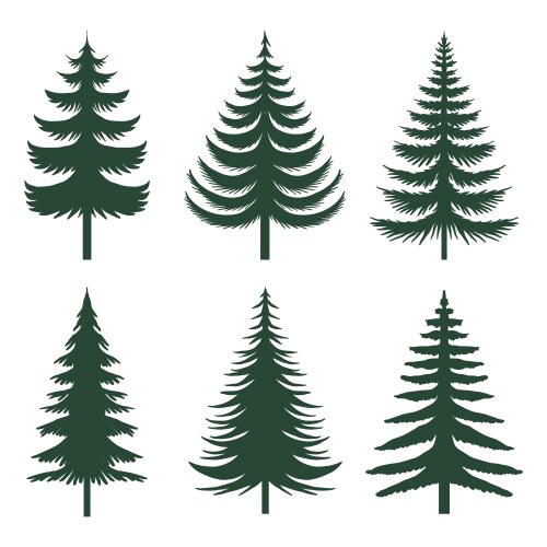 Tree line up silhouette set collection Royalty Free Vector