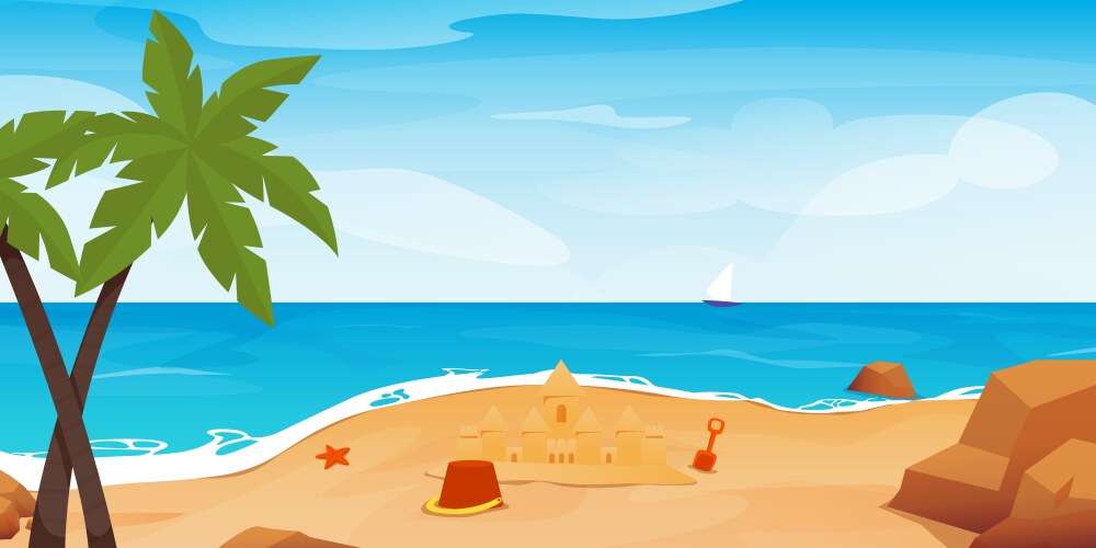 Summer beach cartoon landscape Royalty Free Vector Image