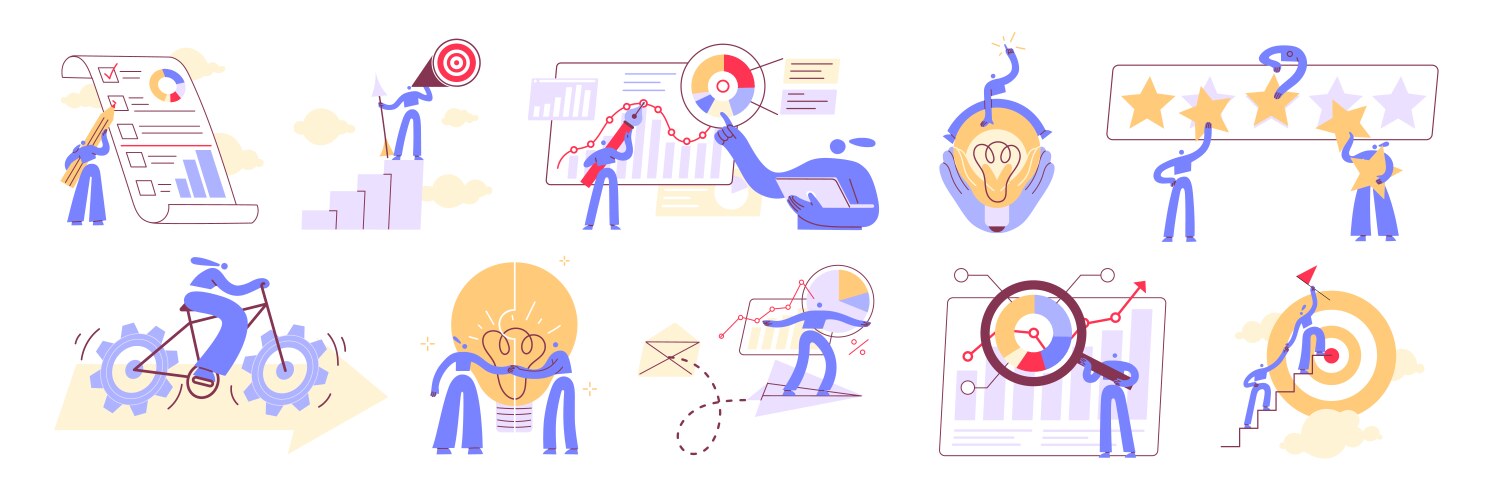 Busy business people working and doing checklist Vector Image