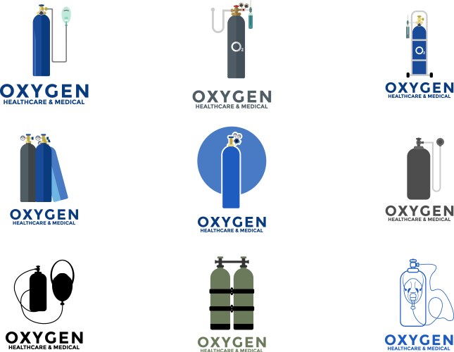 Medical oxygen cylinder logo icon set Royalty Free Vector