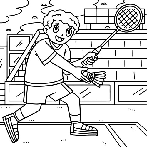 Badminton player hit shuttlecock coloring page Vector Image