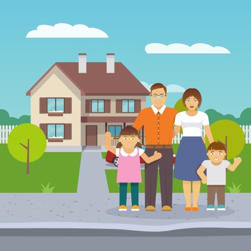 Family in front house Royalty Free Vector Image