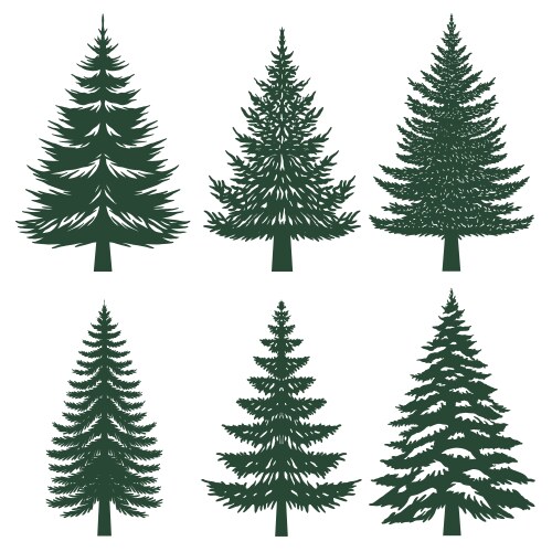 Tree line up silhouette set collection Royalty Free Vector