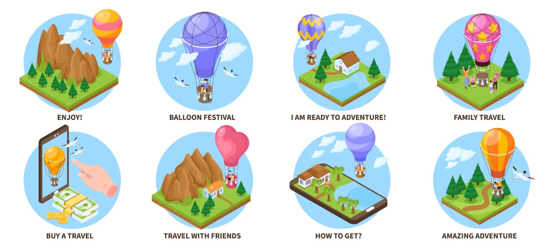 Isometric hot air balloon Royalty Free Vector Image