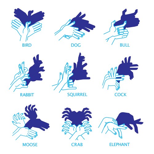 Hand shadow animals Royalty Free Vector Image - VectorStock