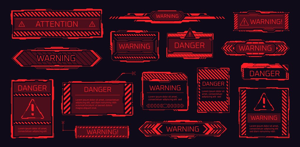 Red warning panels holograms screen frames hud Vector Image