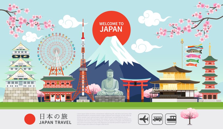 Japan Landmarks Travel Poster Royalty Free Vector Image