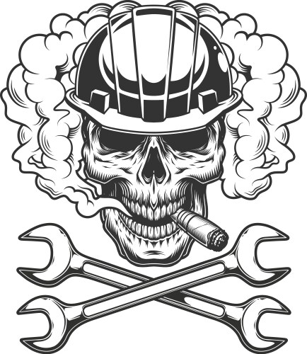 Builder skull smoking cigar Royalty Free Vector Image