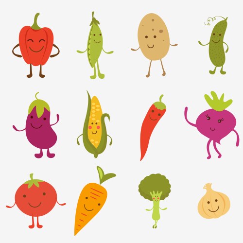 Vegetables characters set Royalty Free Vector Image