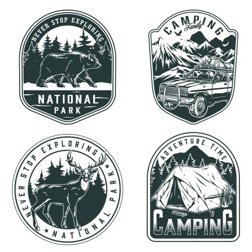 Outdoor camping labels set Royalty Free Vector Image