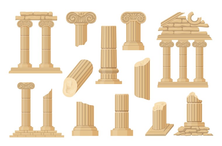 Ancient ruin set old atlantis building Royalty Free Vector