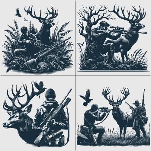 Deer hunting scene silhouette dad Royalty Free Vector Image