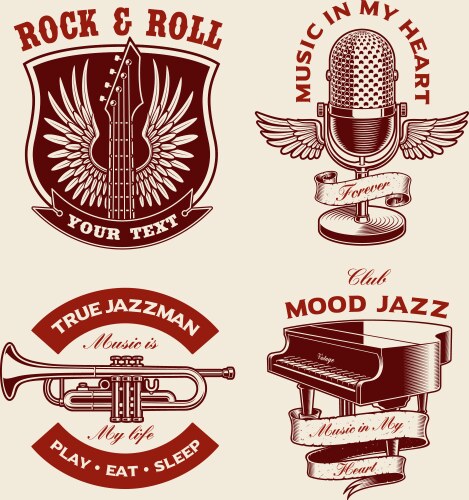 Set of rock and roll music symbols with guitar Vector Image