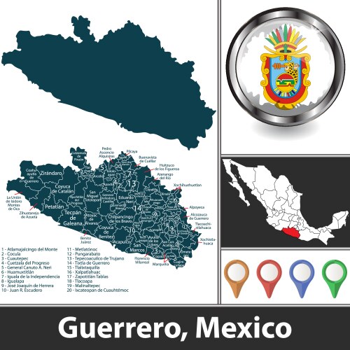 Map of guerrero Royalty Free Vector Image - VectorStock