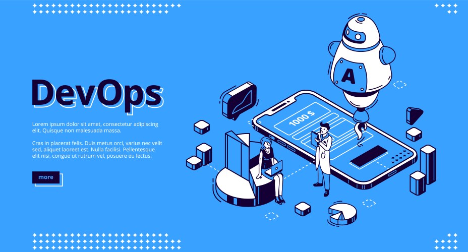 Devops isometric banner development and operation Vector Image