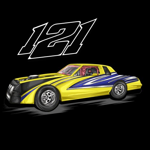 Yellow drag racing car with green strip Royalty Free Vector