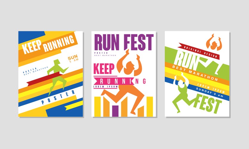 Run fest posters set sport and competition Vector Image