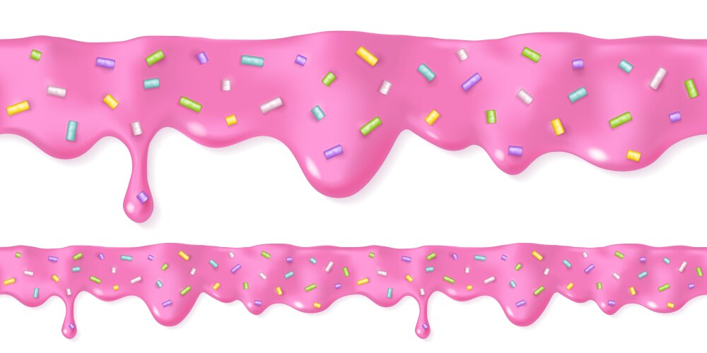 Melted pink icing drop set with sprinkles Vector Image
