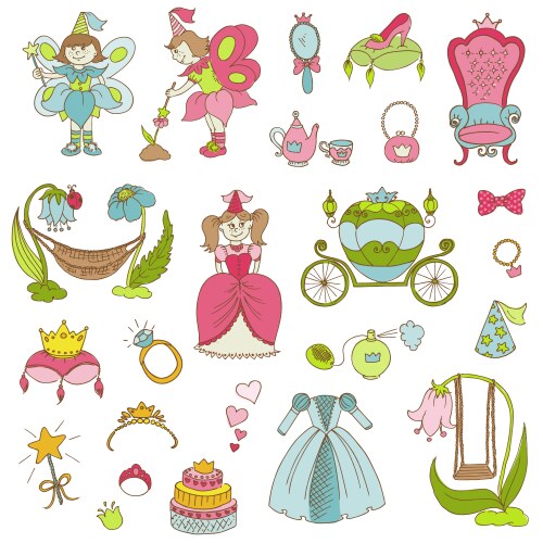 Princess and prince wedding vintage set Royalty Free Vector