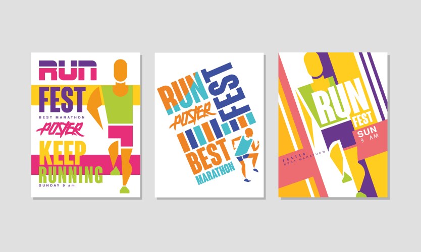 Run fest posters set sport and competition Vector Image