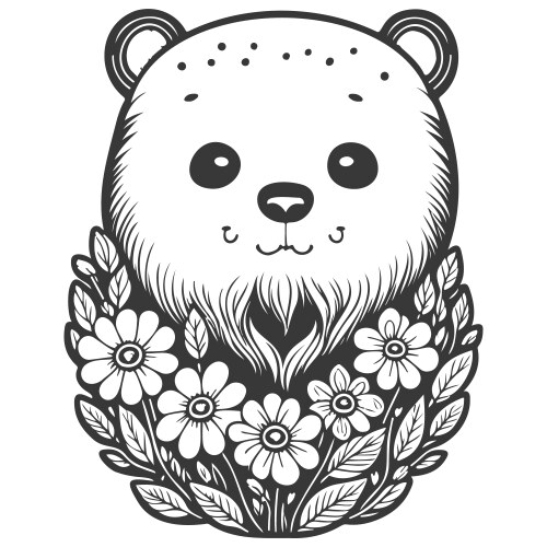 Animal bear brave with floral spring grey Vector Image