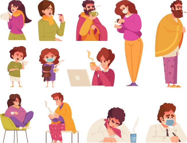 Sick woman flat background Royalty Free Vector Image