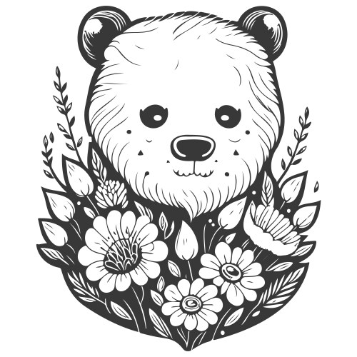 Animal bear brave with floral spring grey Vector Image