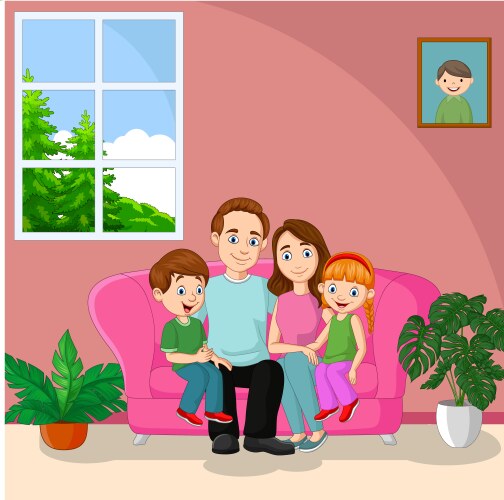 Cartoon happy family father holding son Royalty Free Vector