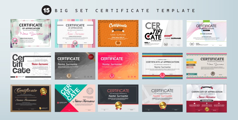 Big set certificate of appreciation or award Vector Image